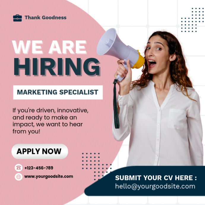 Pink Profesional Blue And White Hiring Pos Instagram Template ...