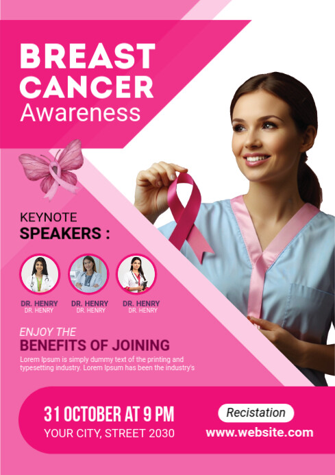 Modèle Pink Professional Breast Cancer Conference Flyer A4 | PosterMyWall