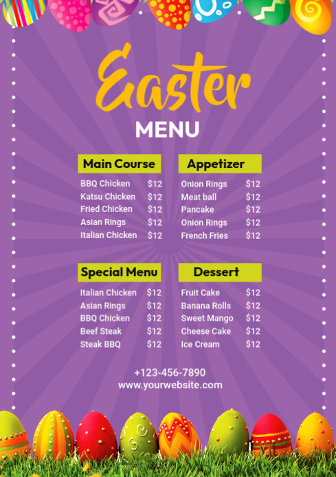 Pink Professional Easter Menu Template A4 | PosterMyWall