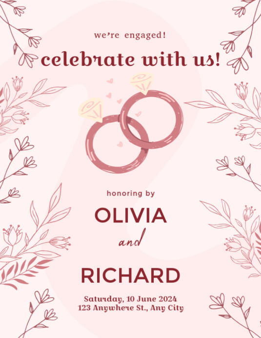 Pink Professional Engagement Invitation Flyer (us Letter) Template ...