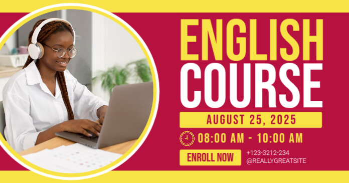 Pink Professional English Course Facebook Shared Image Template ...