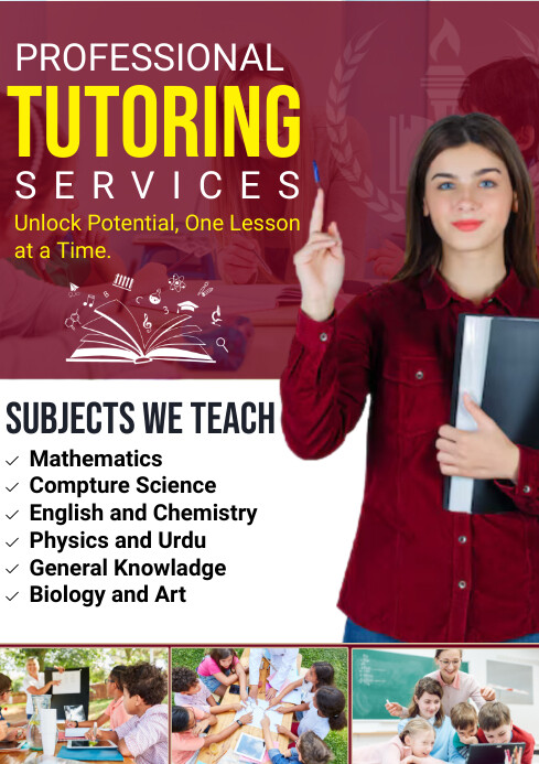 Pink Professional Home Tutoring A4 Template | PosterMyWall
