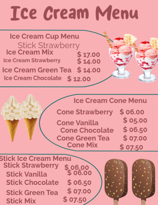 Copy of Pink Professional Ice Cream Menu Flyer (us Letter) | PosterMyWall