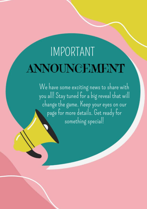 Pink Professional Important Announcement A4 เทมเพลต | PosterMyWall