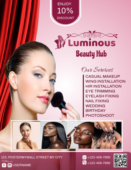 Pink Professional Makeup Studio Poster Flyer (us Letter) Template ...
