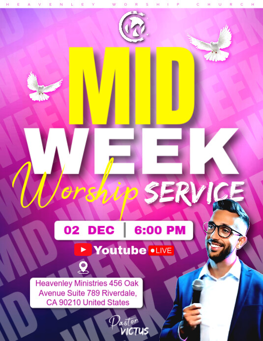 Pink Professional Mid Week Worship Service Flyer (us Letter) Template ...