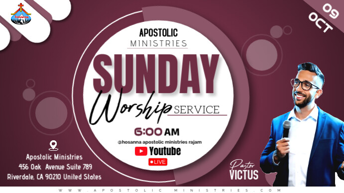 Pink Professional Sunday Worship Service Youtube Thumbnail Template | PosterMyWall