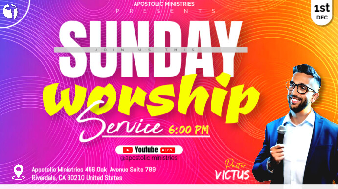 Pink Professional Sunday Worship Service Youtube Thumbnail Template | PosterMyWall