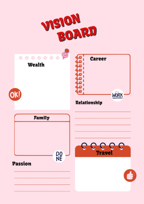 Pink Professional Vision Board A4 Template | PosterMyWall