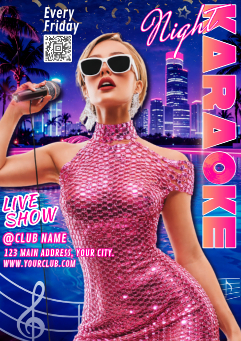 Plantilla de Pink Purple Gradient Karaoke Night Party Invitation Social ...