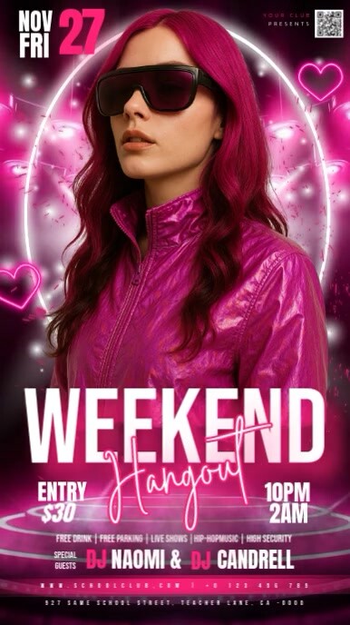 pink purple neon club party event design template | PosterMyWall
