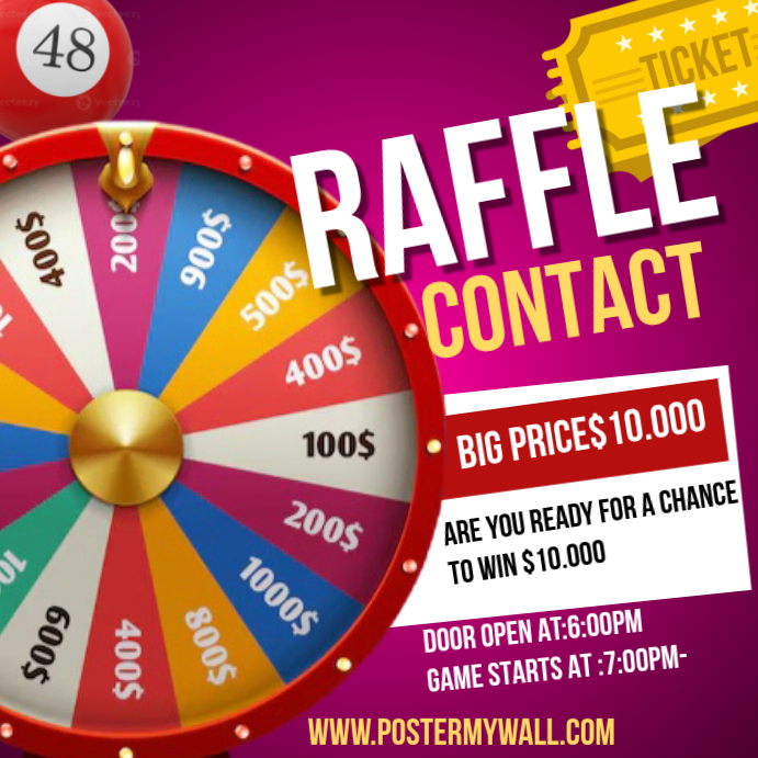 Plantilla de Pink Raffle Ticket Contact Instagram Post | PosterMyWall