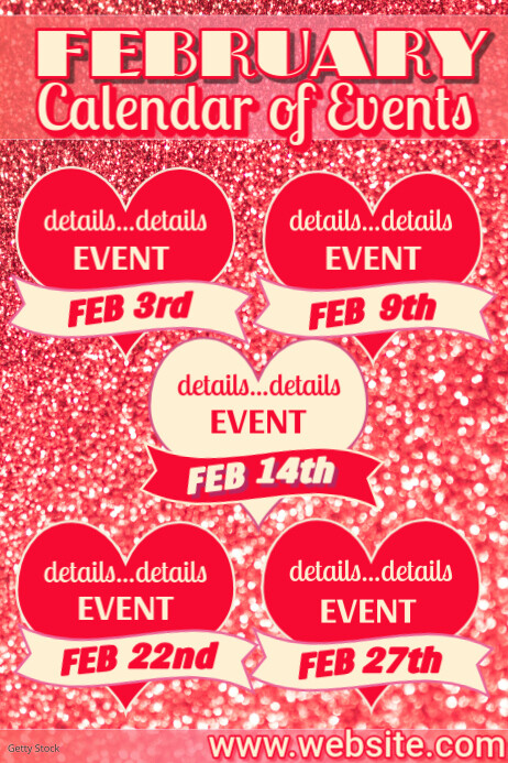 Copy of Pink/Red List-Based February Calendar of Events Poster ...