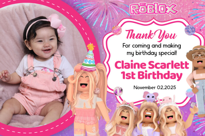 Pink Roblox Birthday Ref Magnet Layout Template | PosterMyWall