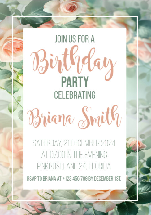 Pink rose background birthday invitation Template | PosterMyWall