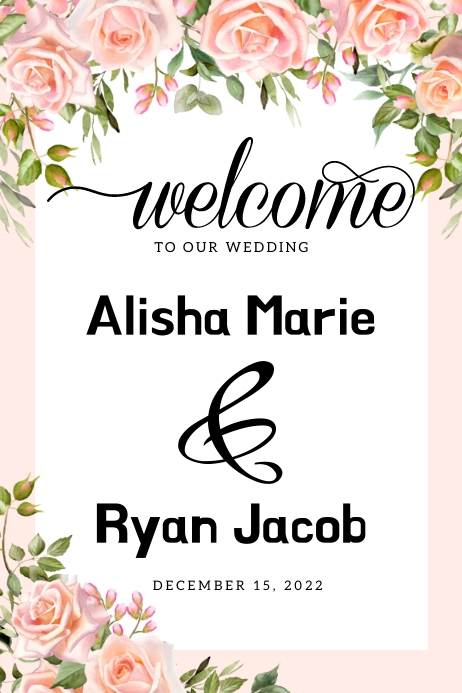 Plantilla de Pink Rose Wedding Welcome Sign | PosterMyWall