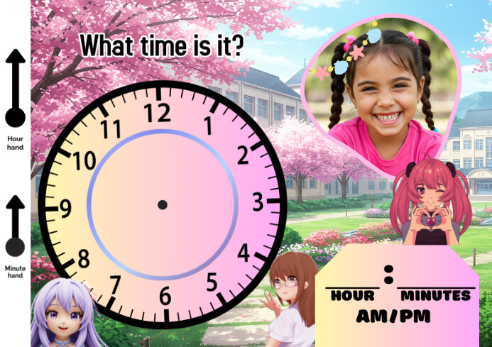 Copy of Pink Sakura Anime-Themed Telling Time Worksheet for Girls – AM ...