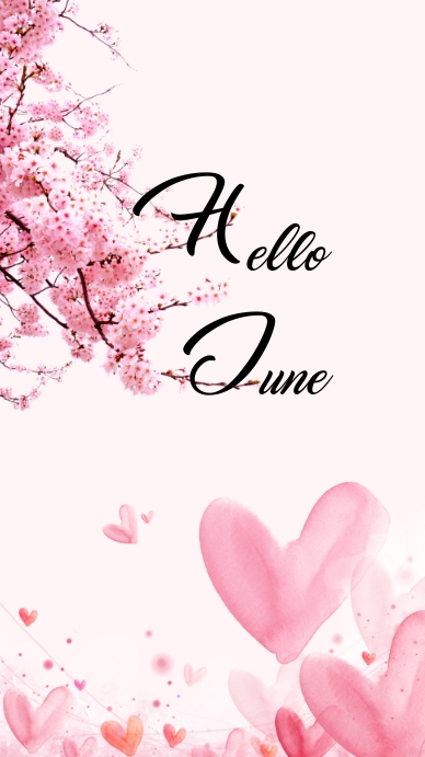pink sakura blossom hello june Template | PosterMyWall