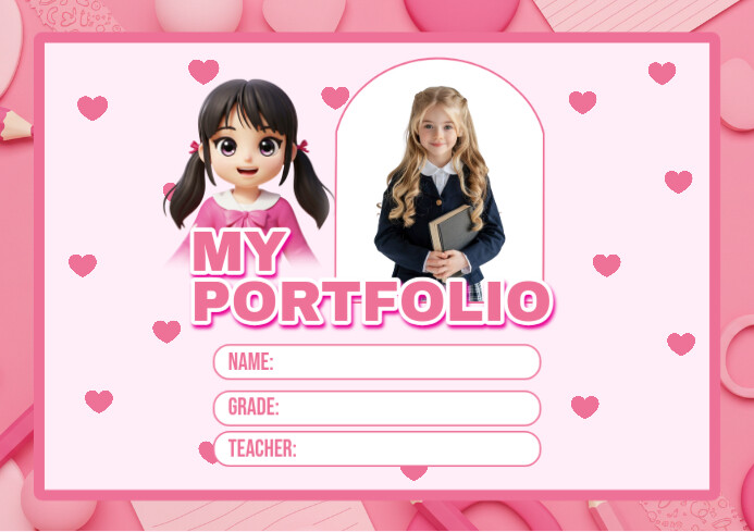 PINK School Portfolio Cover Template | PosterMyWall