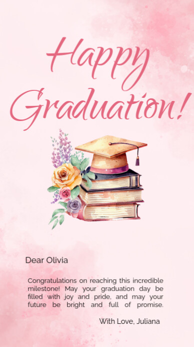 Pink Simple Aesthetic Watercolor Happy Graduation Card Template ...