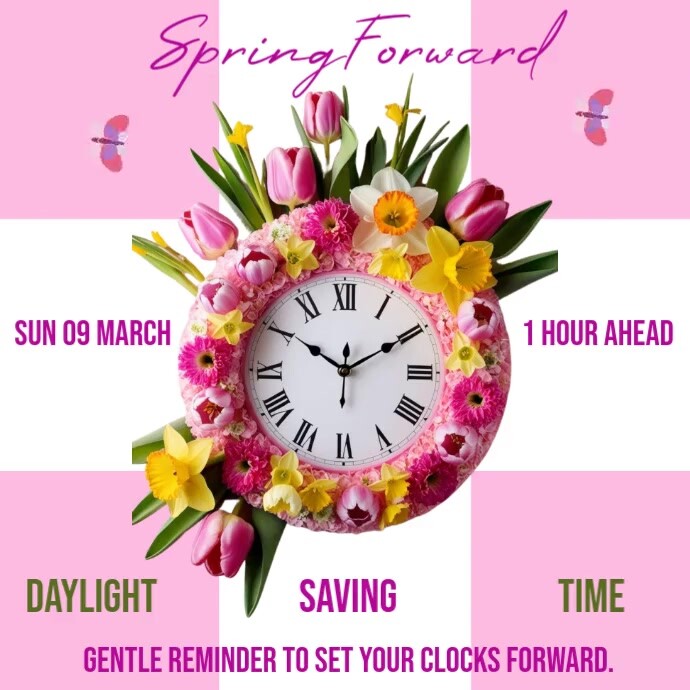 Pink Soring Forward Daylight Saving Flyer Video Template | PosterMyWall