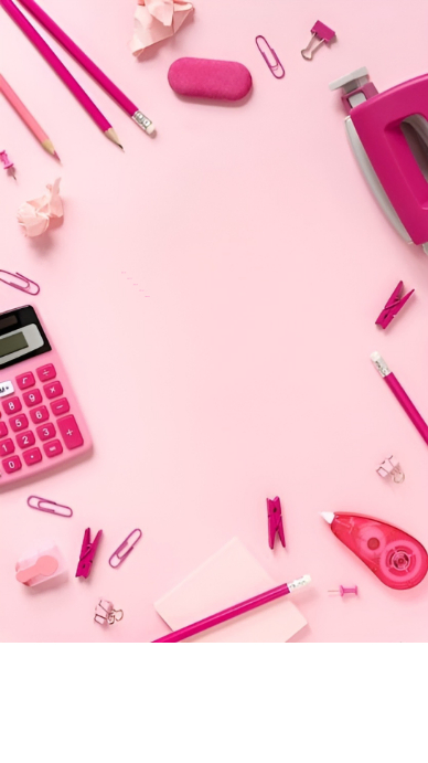 Pink stationary flat lay workspace Template | PosterMyWall