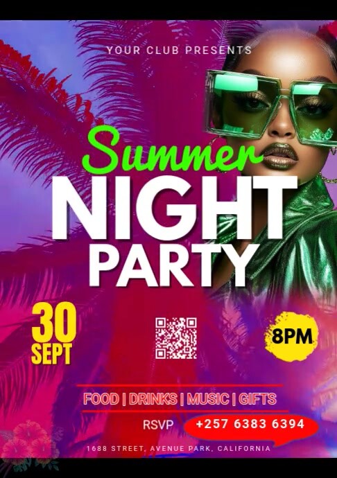 Pink Summer Night Party A4 Template | PosterMyWall