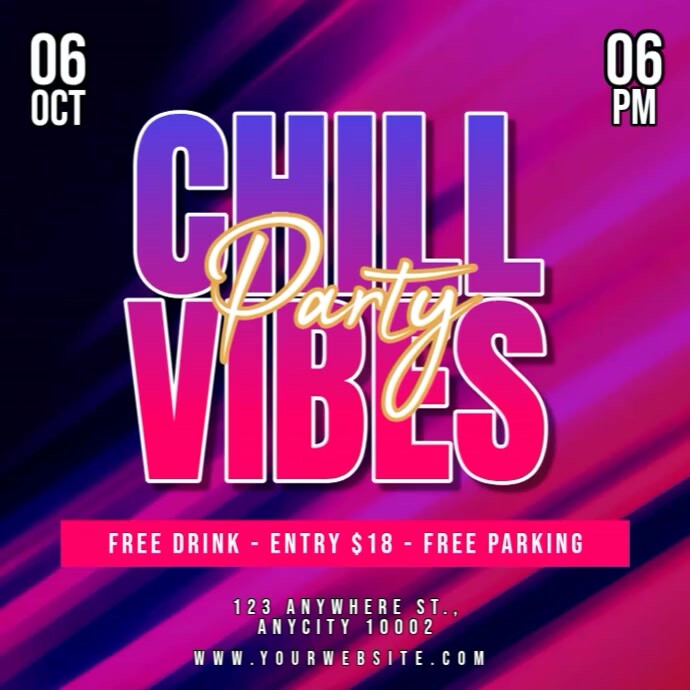 Pink Tipografi Chill Vibes Party Pos Instagram Templat | PosterMyWall