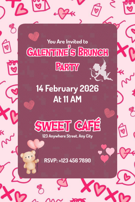 Pink Tipografi cute Galentine's Poster Template | PosterMyWall