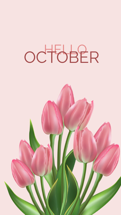 pink tulip hello october instagram Template | PosterMyWall