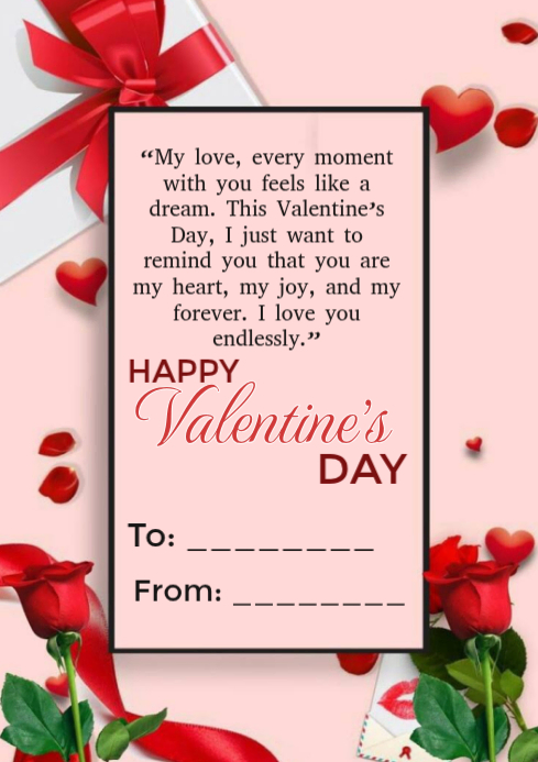 Pink Typographic Romantic Valentine’s Day Card Template – Editable ...