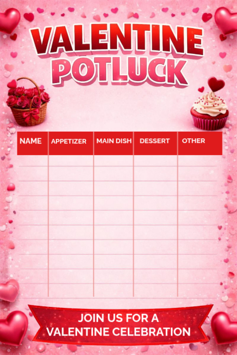 Pink Typographic Valentine’s Day Potluck Sign-up Sheet | Printable ...
