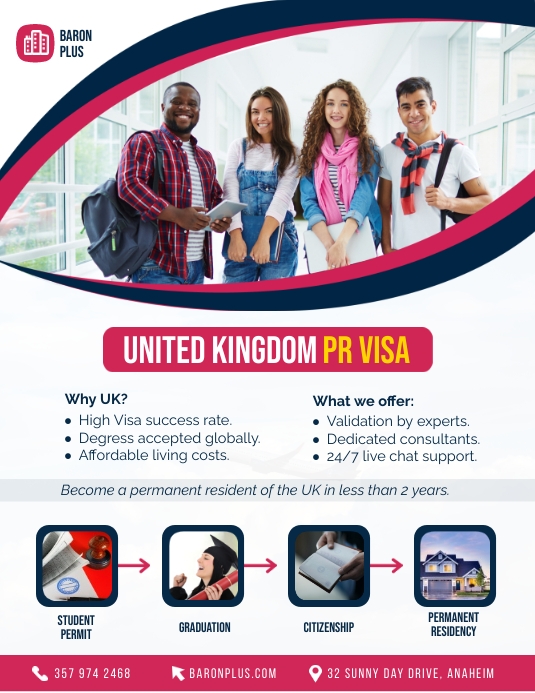 Pink UK PR Visa Flyer Template | PosterMyWall