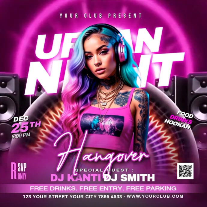 Pink Urban Night Party Square Video Template | PosterMyWall