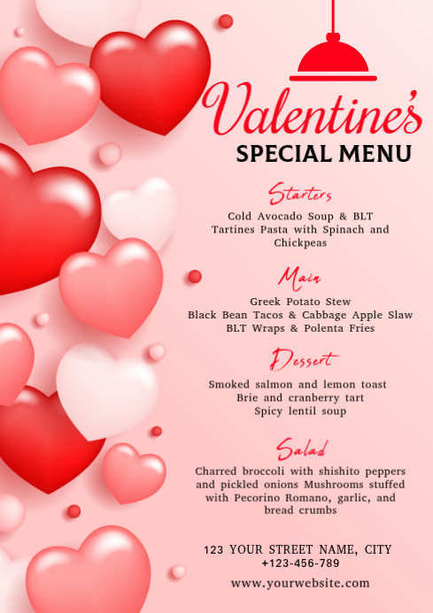Pink Valentine's Day Menu A4 Template | PosterMyWall