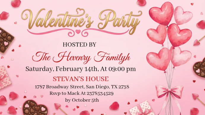 Pink Valentine's Party Digital Display Template | PosterMyWall