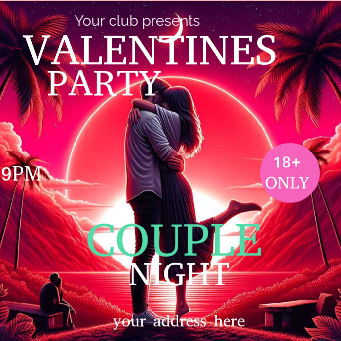 Pink Vintage Valentines Day Couple Night Party Instagram Post Template ...