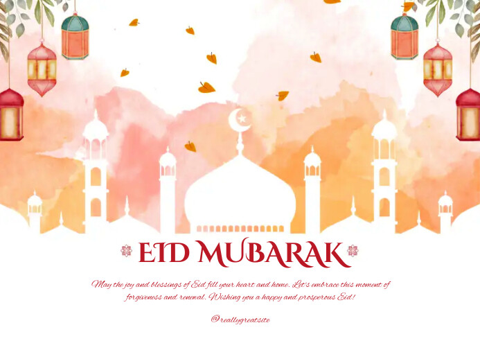 Pink Watercolor Eid Mubarak Greeting Card Template | PosterMyWall