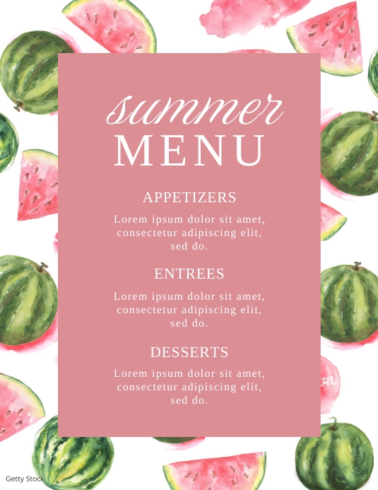 Pink Watercolor Restaurant Summer Menu Flyer Template | PosterMyWall