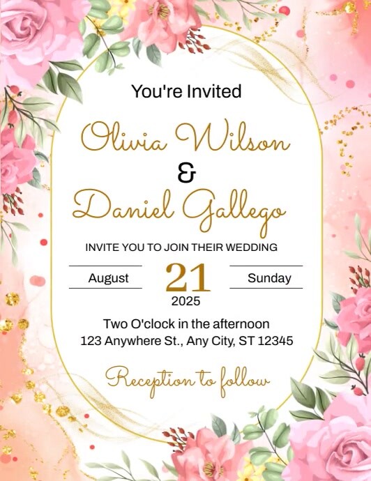 Putih Pink Wedding Card Pamflet Templat | PosterMyWall