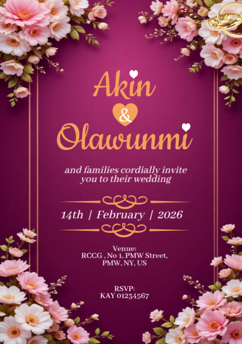 Pink Wedding Invitation A5 Template | PosterMyWall