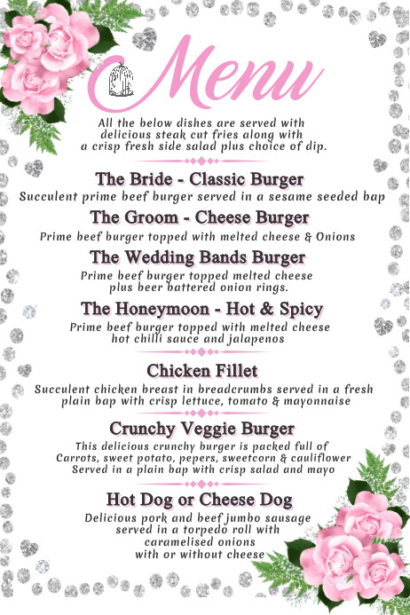 Pink Wedding Menu Template | PosterMyWall