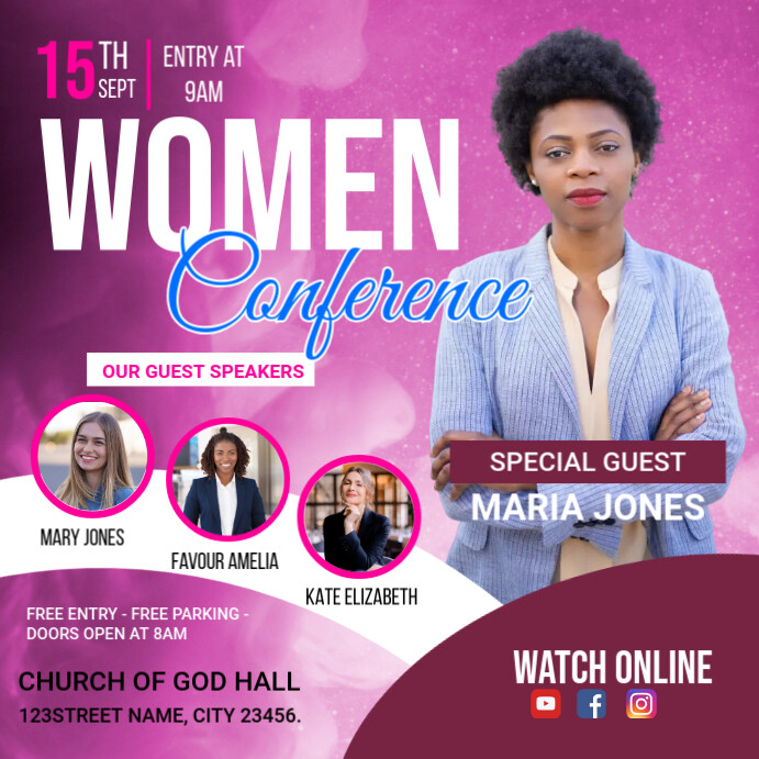 Pink Women Conference Flyer Instagram Post Template | PosterMyWall