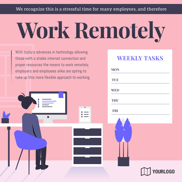 Pink Work from Home Instagram Image Template | PosterMyWall