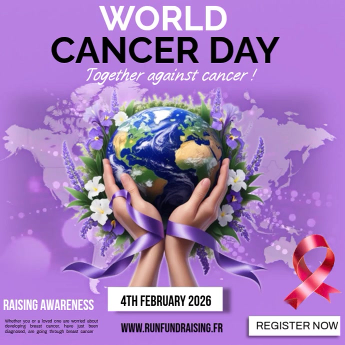 Pink World Cancer Day 2026 Flyer Square Video Template | PosterMyWall