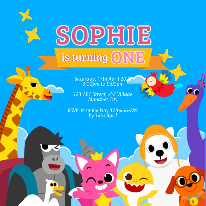 Pinkfong Birthday Invitation Template | PosterMyWall