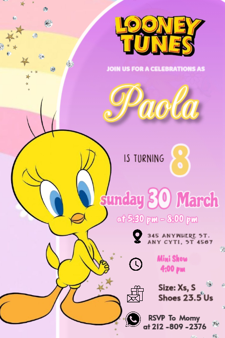 Piolin piu piu Looney Tunes Birthday Celebration Poster Template ...