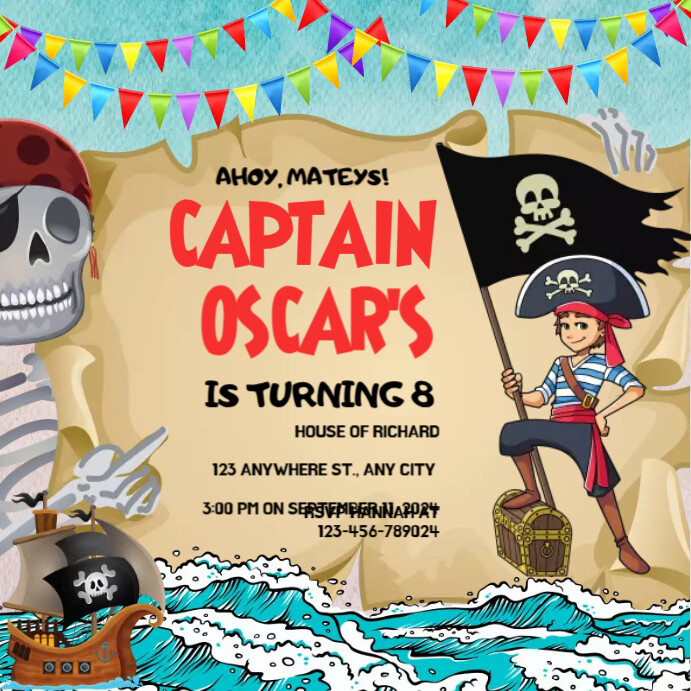 Copy of Pirates Themed Birthday Invitation | PosterMyWall