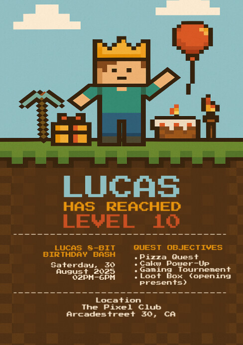 Plantilla de Pixel Party Birthday Invitation | PosterMyWall