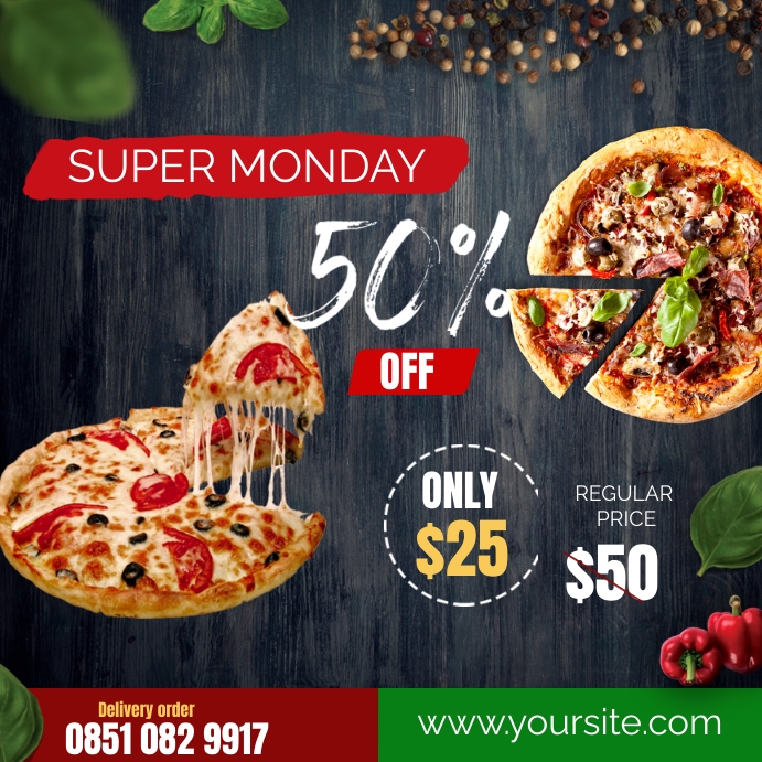 Pizza 50% Discount Promo Template | PosterMyWall